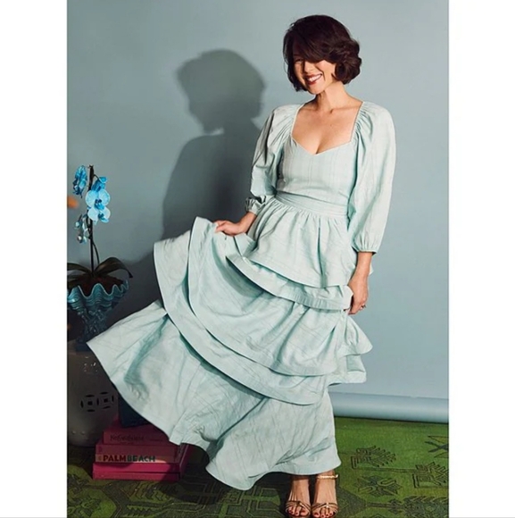 Buru | Dresses | Buru Sweetheart Neck 34 Balloon Sleeve Textured Stripe ...